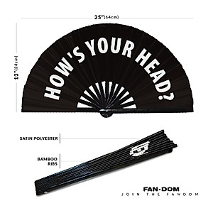 How's Your Head? Hand Fan Foldable Bamboo Circuit Rave Hand Fans Pride Slang Words Fan Outfit Party Gear Gifts Music Festival Rave Accessories (Black)