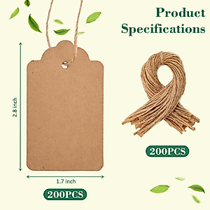 200PCS Kraft Paper Gift Tags with String, Blank Gift Bags Tags Price Tags(Brown)