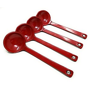 TJ Global Red and Black Melamine Japanese Long Handle Spoons for Ramen, Soup, Hot Pot Eating, Mixing, Stirring 8.25 Inches (4)