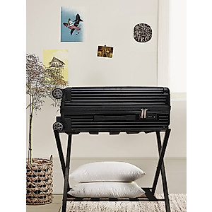 Black Luggage Rack with Shelf Foldable Suitcase Rack Metal Folding Luggage Stand Suitcase Holder for Bedroom Hotel Guest Room, Black (1 Pack)