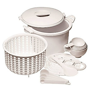 Prep Solutions by Progressive Microwaveable Rice and Pasta Cooker-17 Piece Set Includes Measuring Spoons and Cups, Rice Paddle, Steaming Insert, Pasta Measurer and Locking Lid-12 Cup Capacity BPA FREE