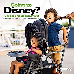 Joovy Caboose Sit and Stand Double Stroller with Rear Bench and Standing Platform, 3-Way Reclining Seats, Optional Rear Seat, and Universal Car Seat Adapter (Red)