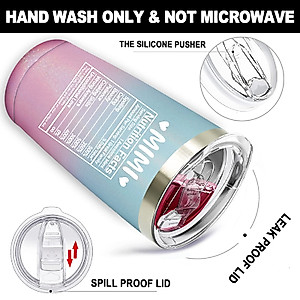 SpenMeta Mimi Gifts - Mimi Mothers Day Gift, Mimi Nutrition Facts Tumbler - Mothers Day, Birthday, Christmas Gift for Grandma - 20oz Mimi Tumbler Cup