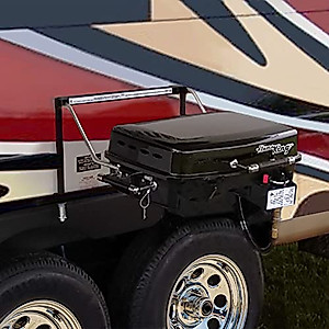 Flame King RV Or Trailer Mounted BBQ - Motorhome Gas Grill - 214 Sq Inch Cooking Surface - Adjustable Flame Controller & 48 Inch Quick Connect Hose