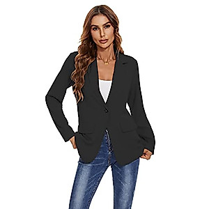 Women's Casual Blazers Long Sleeve Open Front Lapel Collar Work Office Blazers Jacket with Pockets Black