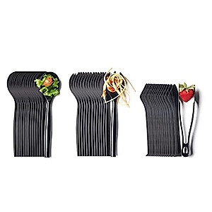 Disposable Plastic Serving Utensils - 6 Each 6" Serving Tongs, 10” Serving Spoons, 10” Serving Forks (Set of 18 – Black)