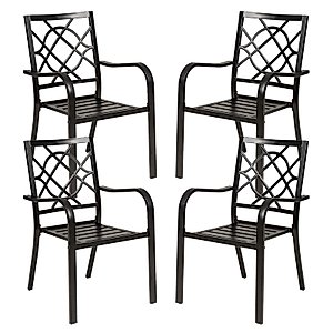 Patiomore 4 Piece Outdoor Dining Chairs 300 lbs Patio Bistro Chairs Stackable Wrought Iron Chairs with Armrest for Garden, Backyard, Balcony
