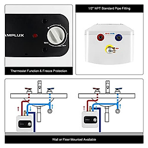 Camplux Mini Tank Electric Water Heater 1.3 Gallons Hot Water Heaters 120V, Under Sink Water Heater with Cord Plug 1.44kW