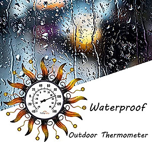 VEWOGARDEN 13.5" Sun Outdoor Digital Thermometer, No Battery Needed Metal Thermometer Decor for Patio, Living Room, Greenhouse