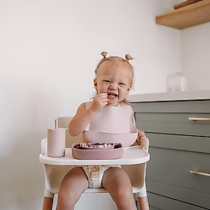 AVA + OLIVER Waterproof Silicone Bib Set with Adjustable Neck Closure - Durable Silicone Bibs for Babies - Set of 2 (Dusty Rose)