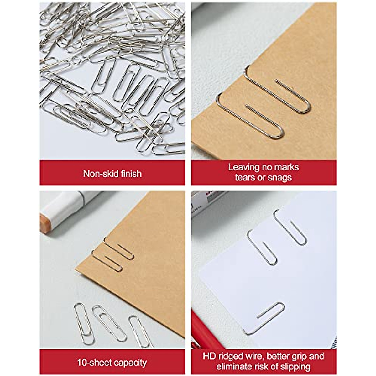 PAPERPAL #1 Nonskid Paper Clips, 2000 Medium Paper Clips (20 Boxes of 100 Each), Bulk Paperclips for Office School & Personal Use, Daily DIY, 1-2/7" Silver Heavy Duty Non-Skid Paper Clip Standard Size