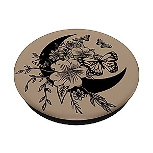 Champagne Tan Black Butterfly Crescent Moon Flower PopSockets Swappable PopGrip