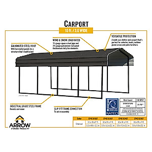 Arrow Shed CPHC101507 Heavy Duty Galvanized Steel Metal Multi-Use Shelter, Shade, Carport, 10' x 15' x 7'