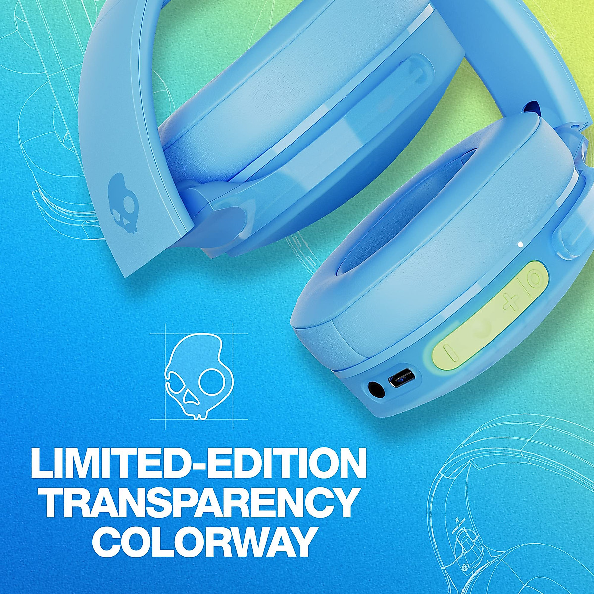 Skullcandy Hesh Evo Bluetooth Headphones for iPhone and Android with Microphone / 36 Hours Battery Life/Great for Music, School, Travel and Gaming/Wireless Headphones - Clear Blue