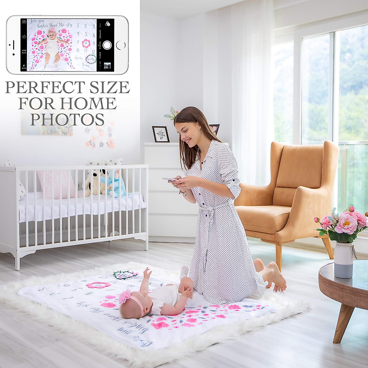 Sophia&Nikolas Baby Monthly Milestone Blanket | Includes Floral Wreath & Headband | 1 to 12 Months | Premium Extra Soft Fleece | Best Photography Backdrop| Mothers Day | Baby Girl