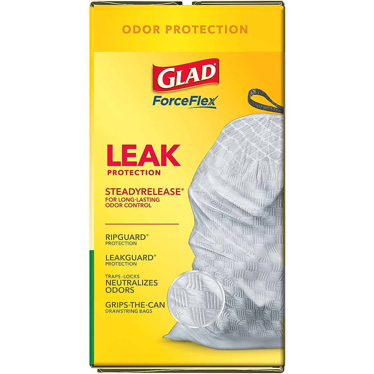 GLAD ForceFlex Tall Kitchen Drawstring Trash Bags, 13 Gallon Grey Trash Bag for Kitchen Trash Can, Odor Shield, Odor Eliminator and Leak Protection, 110 Count