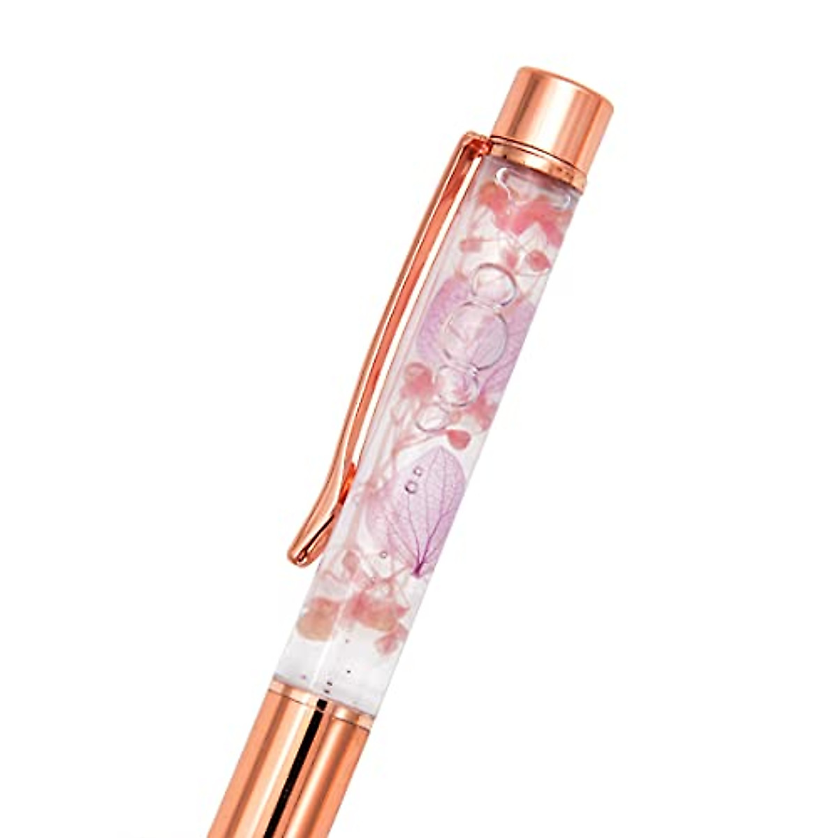 Gullor 5 Pieces Liquid Floral Ballpoint Pens for Gift, Fancy Metal Unique Flower Set for Desk Accessories, Rose gold