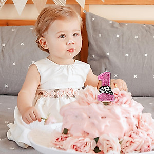 JarThenaAMCS Hot Pink Cowgirl Glitter Candle Holy Cow Im One Birthday Decoration Number 1 Cake Topper for Girls First 1st Birthday Party Supplies