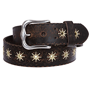 1 1/2" (38 mm) Snap on Western Vintage Embossed Sunflower Leather Belt, Black | 32"