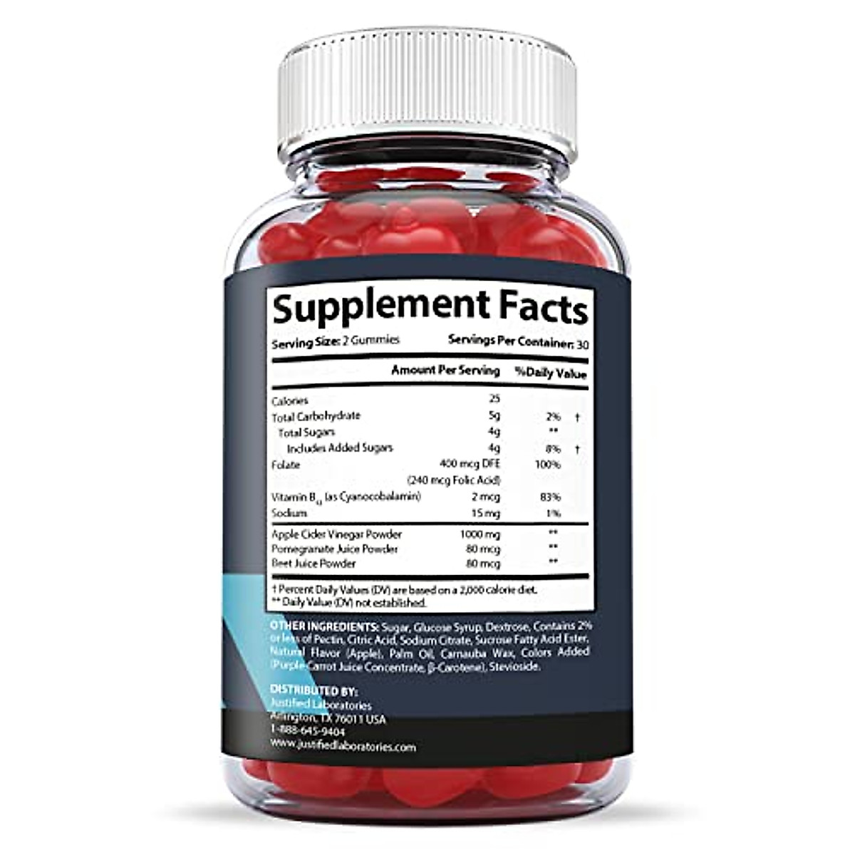 Justified Laboratories (2 Pack) Kickin Keto ACV Gummies 1000MG with Pomegranate Juice Beet Root B12 120 Gummys