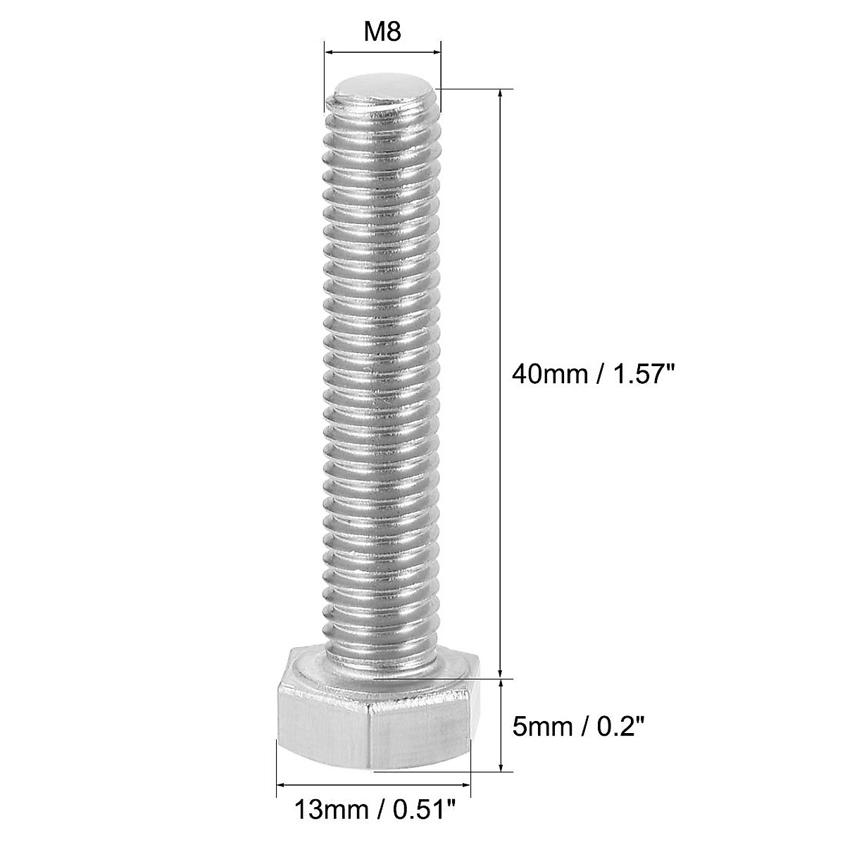 uxcell M8 Thread 40mm Length Hex Bolts 304 Stainless Steel Hexagon Screw Bolt 10pcs