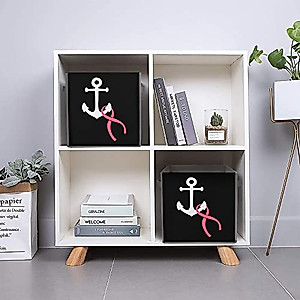 Anchor with Breast Cancer Ribbon Collapsible Storage Bins Basics Folding Fabric Storage Cubes Organizer Boxes with Handles