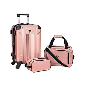Travelers Club Chicago Hardside Expandable Spinner Luggages, Rose Gold, 3 Piece Set