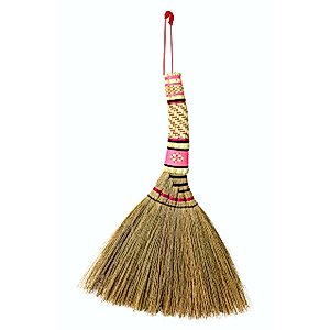 Asian Whisk Broom Natural Grass Duster 1piece 14 inch Tall Dustpan Brush Wooden Handmade Thai Bamboo Handle Sweeper for Dusting