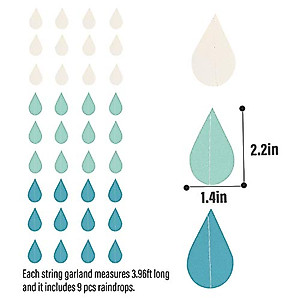 Framendino, Gradient Blue Raindrop Paper Garland Decorations Bunting Rain Drop Banners for Baby Shower April Showers