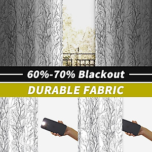 DriftAway Gray White Tree Branch Blackout Curtains for Bedroom Curtains 84 inch Length 2 Panels Set Grey Branch Lined Window Treatment Thermal Grommet Top Curtain for Living Room Winter Warm Curtain