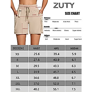 ZUTY Women's 6" Hiking Cargo Shorts Quick Dry Water Resistant Lightweight with Zipper Pockets UPF 50+ for Women Golf Athletic Black L