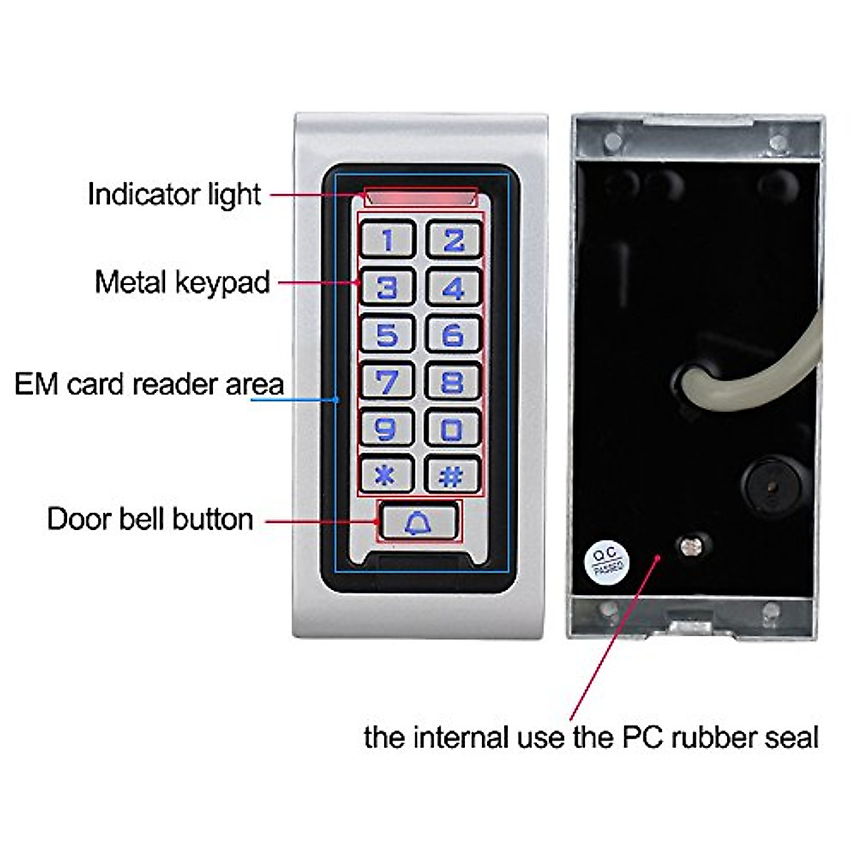 HFeng Standalone IP68 Waterproof RFID Access Control Keypad Metal Card Reader + 10pcs 125KHz Proximity Keychains WG26 2000 Users for Home/Office