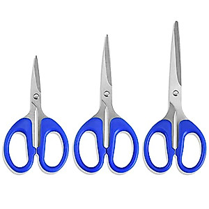 Household Scissors Set of 3, All-Purpose Scissors with Stainless Steel Razor Blades,Suitable for School, Office, Crafting and Family Daily Use, 4.7/5.5/6.3inch, Blue