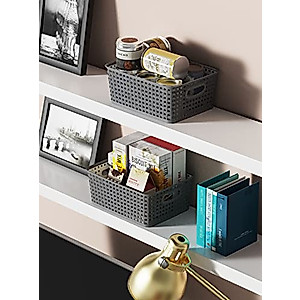 Weave Storage Organizer Baskets, Grey 6-Pack Plastic Woven Baskets, 10.1" x 7.55" x 4.1"