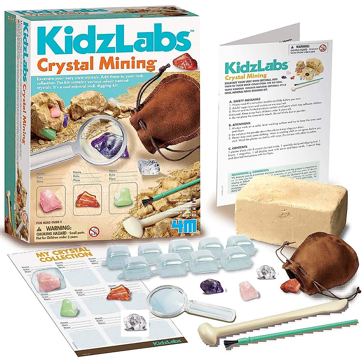 4M Kidzlabs Crystal Mining Kit, DIY Science Kit - Dig for gem Stones, For Boys & Girls Ages 5+