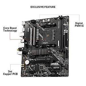 MSI MAG A520M Vector WiFi Gaming Motherboard (AMD AM4, DDR4, PCIe 3.0, SATA 6Gb/s, 1* M.2, USB 3.2 Gen 1, HDMI/DP, WiFi 5, Micro-ATX)