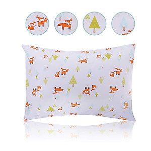 Tebery 2 Pack Toddler Pillowcases 100% Cotton Pillow Protectors 14 x 19 for 13 x 18, 12 x 16 Pillow Cute Animals Printings
