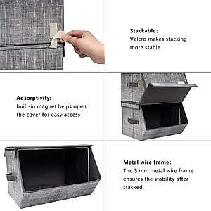 DOVAMY Stackable Storage Bins, Storage Drawers, 3 Drawer Storage Organizer, Storage Bin with Lid, Toy Box, Sock Storage, Fabric Shoes Storage Box, 15”L x 13.8”W x 9.8”H, Light Gray BTM0302