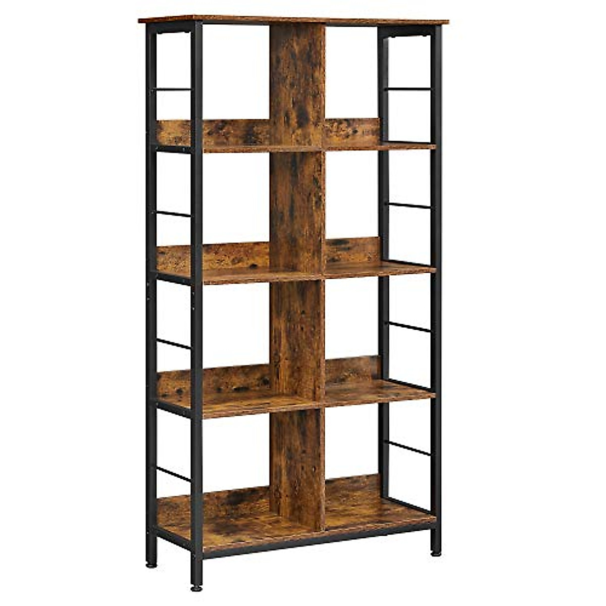 VASAGLE Industrial 8-Compartment Bookshelf, 4-Tier Bookcase with 8 Open Slots, Display Storage Rack, for Office, Living Room, Bedroom, 31.5 x 13 x 58.7 Inches, Rustic Brown and Black ULLS105B01