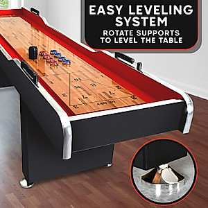 SereneLife Shuffleboard Table, 9ft Poly Coated Surface, with Accessories, Abacus Style Scoring, Fast Puck Action Play, Indoor and Outdoor Portable Arcade Shuffle Board Game Table for Kids and Adults