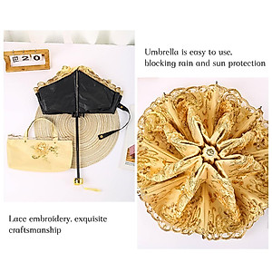 Aikelai Vintage Lace Umbrella, UPF50+ Sun Umbrella, 3D Flower Embroidery Compact Umbrella for Wedding Party and Photo Shooting (8331-yellow)