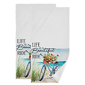 Lhammer Vintage Bicycle Bathroom Hand Towels Summer Quote Kitchen Dish Towel Fingertip Guest Towel Washcloths for Hotel Spa Home Holiday Decoration Sports Gym Yoga Shower Soft Absorbent