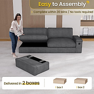SEDETA Modern Couch, Comfy Couches for Living Room, Oversized Loveseat Sofa, Deep Seat Sofa with Storage and 2 USB Charging Ports, Removable Sofa Cover(Dark Grey Chenille)