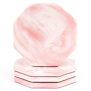 Coasters for Drinks Pink Marble Ceramic | Standard 4 Inch Pink Coaster Set of 4 | Coffee Drink Coasters for Desk & Glass Table by Cotea