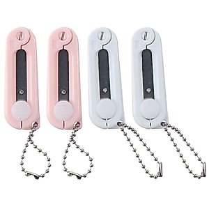 Uniquer 4 PCS Folding Scissors 2.5inch Mini Portable Craft Scissors Pink and White Travel Scissors Foldable Telescopic Pocket Scissor with Hanging Keychain for DIY Scrapbooking, Crafting, Sewing