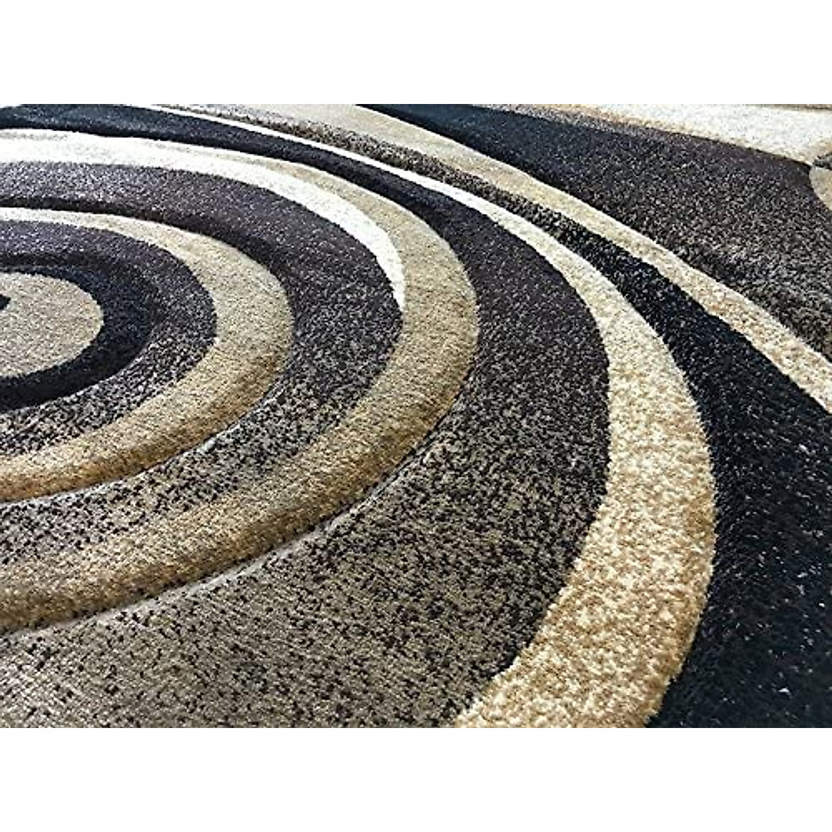 Modern Round Contemporary Area Rug Chocolate Brown Black Beige Abstract Sculptured Design 258 (4 Feet X 4 Feet )