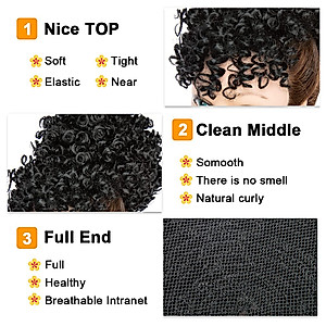 MODSIGHT Afro Puff Drawstring Ponytail with Bangs, Black Kinky Curly Ponytail Bun with Bangs Updo Hairpieces, Short Afro Puffs with Bang for Black Women (Natural Black 1B)