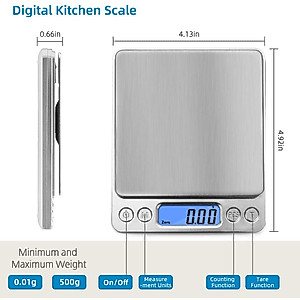 Aibileec Food Weight Scale Measure 0.1G-2000G (Ounces Grams DWT GN CT) Pocket Size Come with Two Trays (2 Pack)