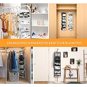 Barydat 3 Pcs Dual Sided Hanging Shoe Organizer 12 Clear Pockets Mesh Hanging Shoe Rack Holder with Rotating Hanger for Closet Storage Men Shoes Women Handbags Kids Clothing, Grey, White and Black