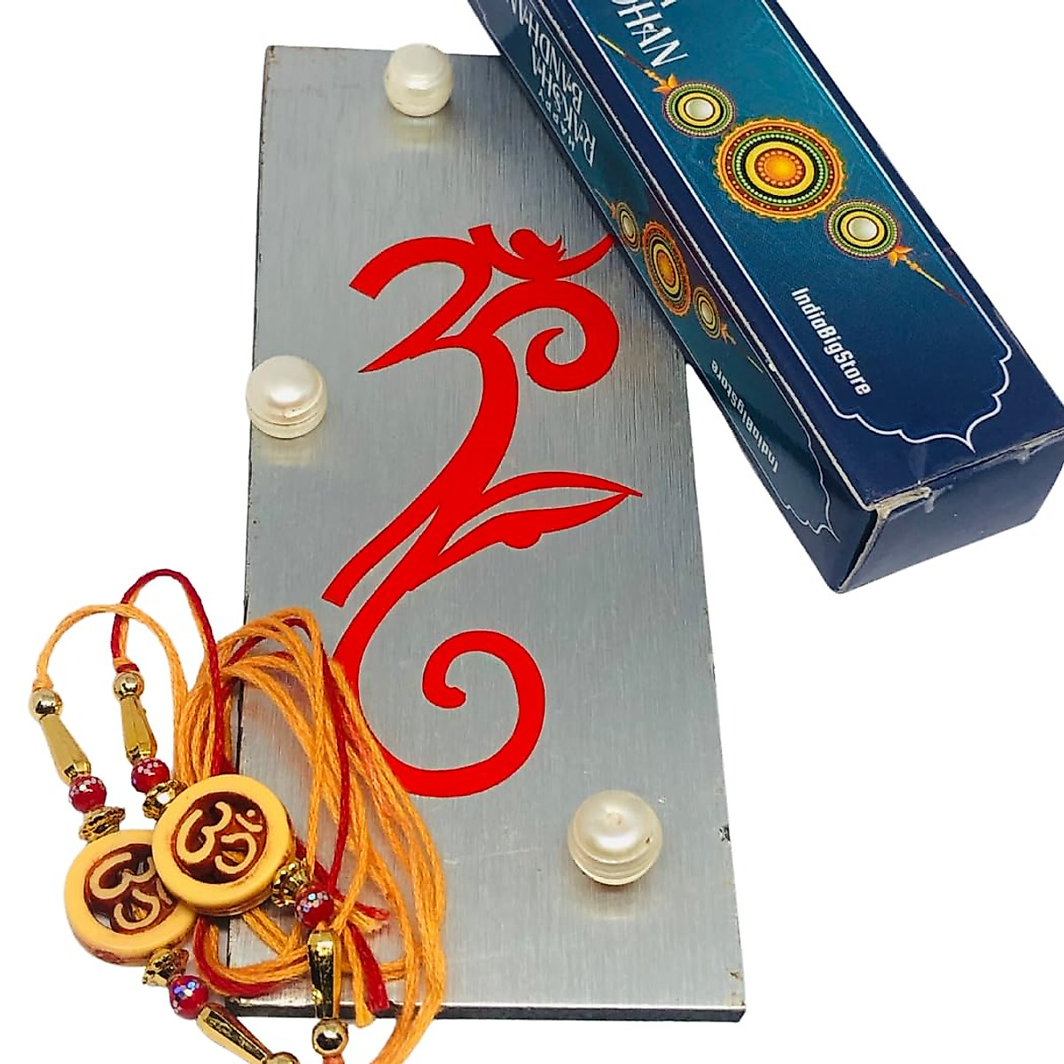 TheNext7 Set of 2 Rakhi for Brother, rakhee, Rakhi Gift for Brother, Rakhi Bracelet, Rakhi Thread, Rakhi for Bhai, Rakhi for Bhaiya Bhabhi, Om Pendant with Red-Golden Beads Rakhi.